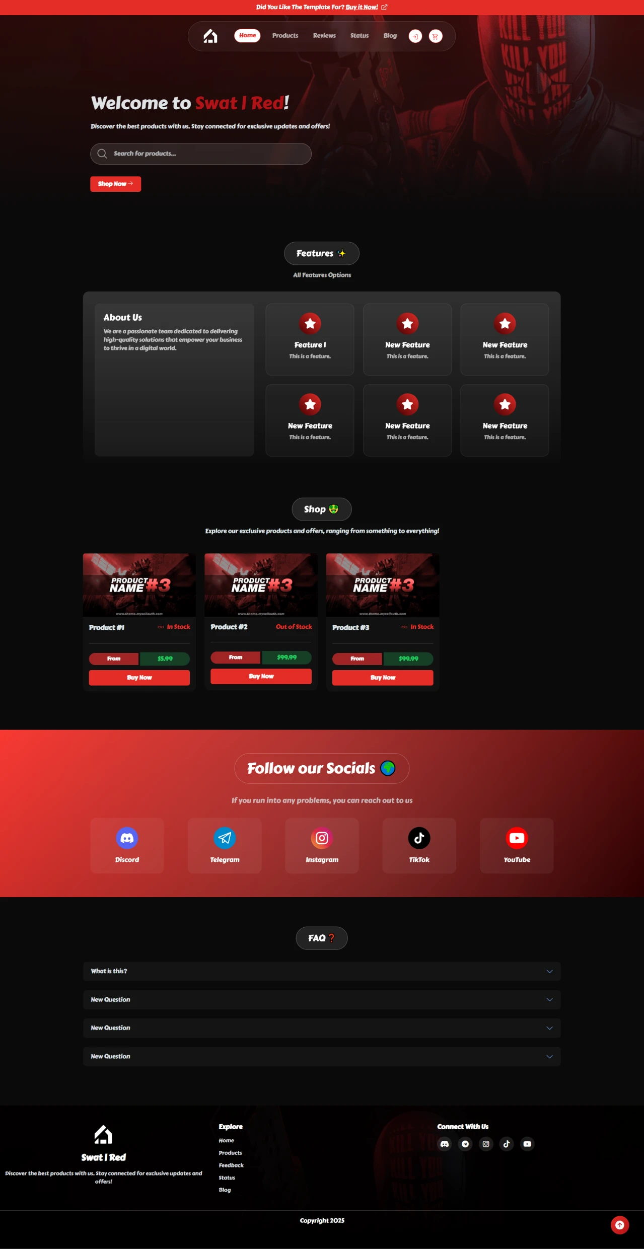 SellAuth | Swat Theme (Red) - Theme | Best SellAuth Templates